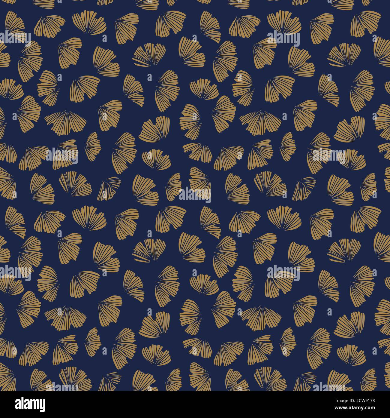Gingko seamless vector pattern. Blue china background. Gold ginko ...