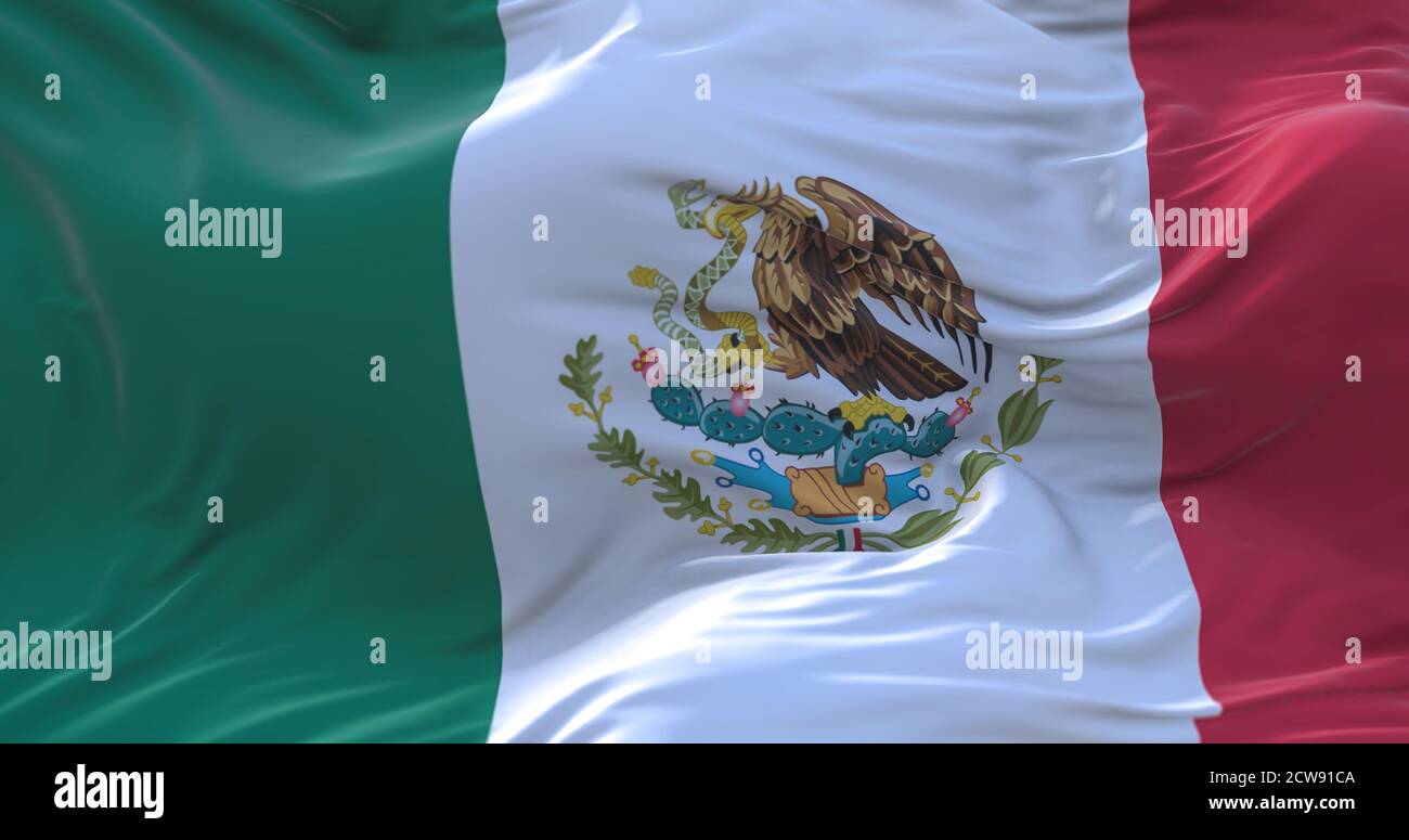 Mexico flag. Realistic flag of Mexico on the wavy surface of fabric. 3D ...