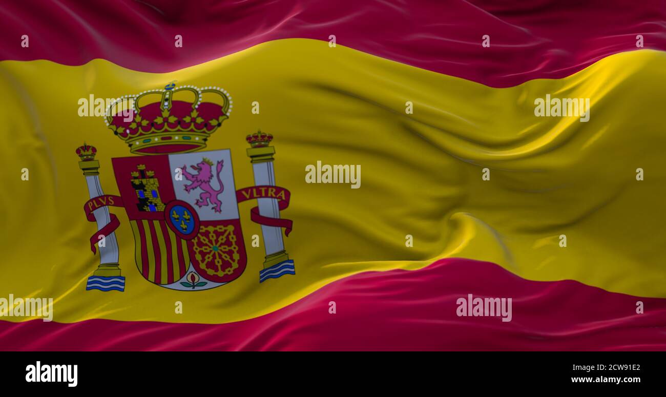 Spain flag. Realistic flag of Spain on the wavy surface of fabric. 3D ...