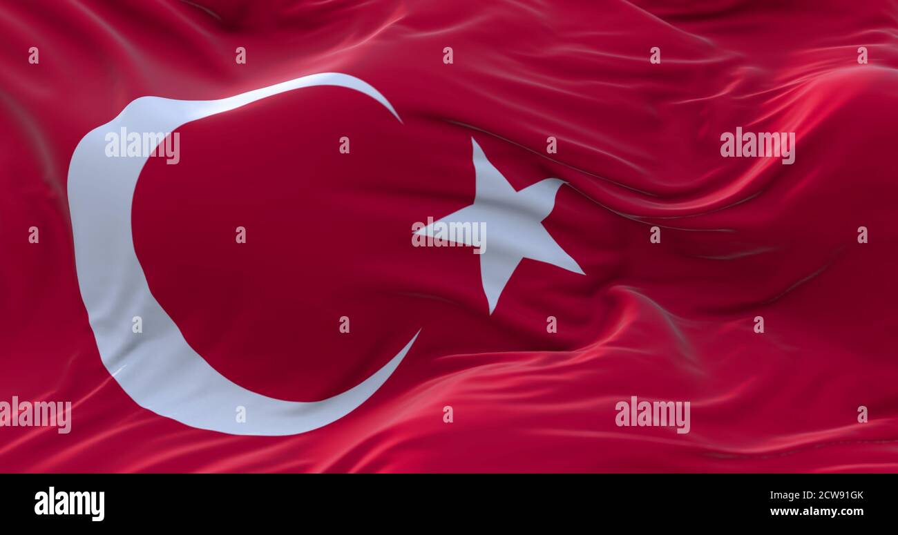 Turkey flag. Realistic flag of Turkey on the wavy surface of fabric. 3D ...