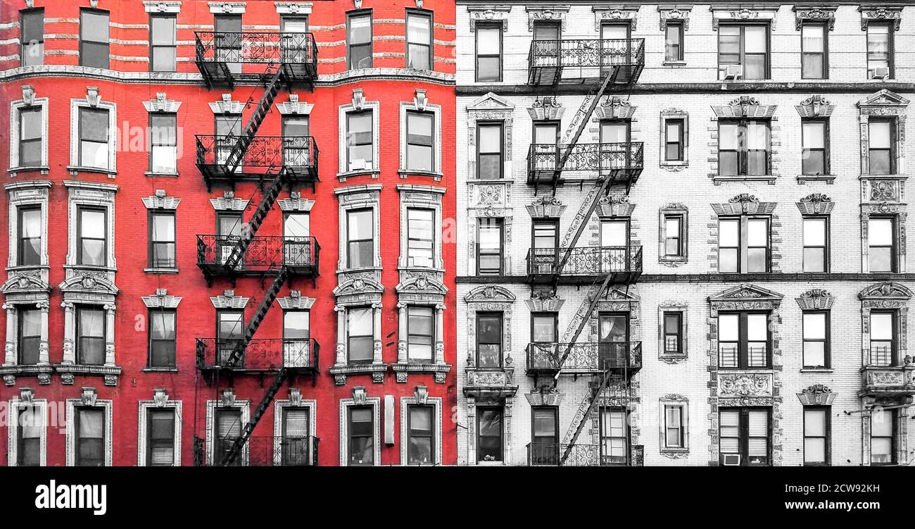 Old brick apartment buildings with fire escapes in the East Village of ...
