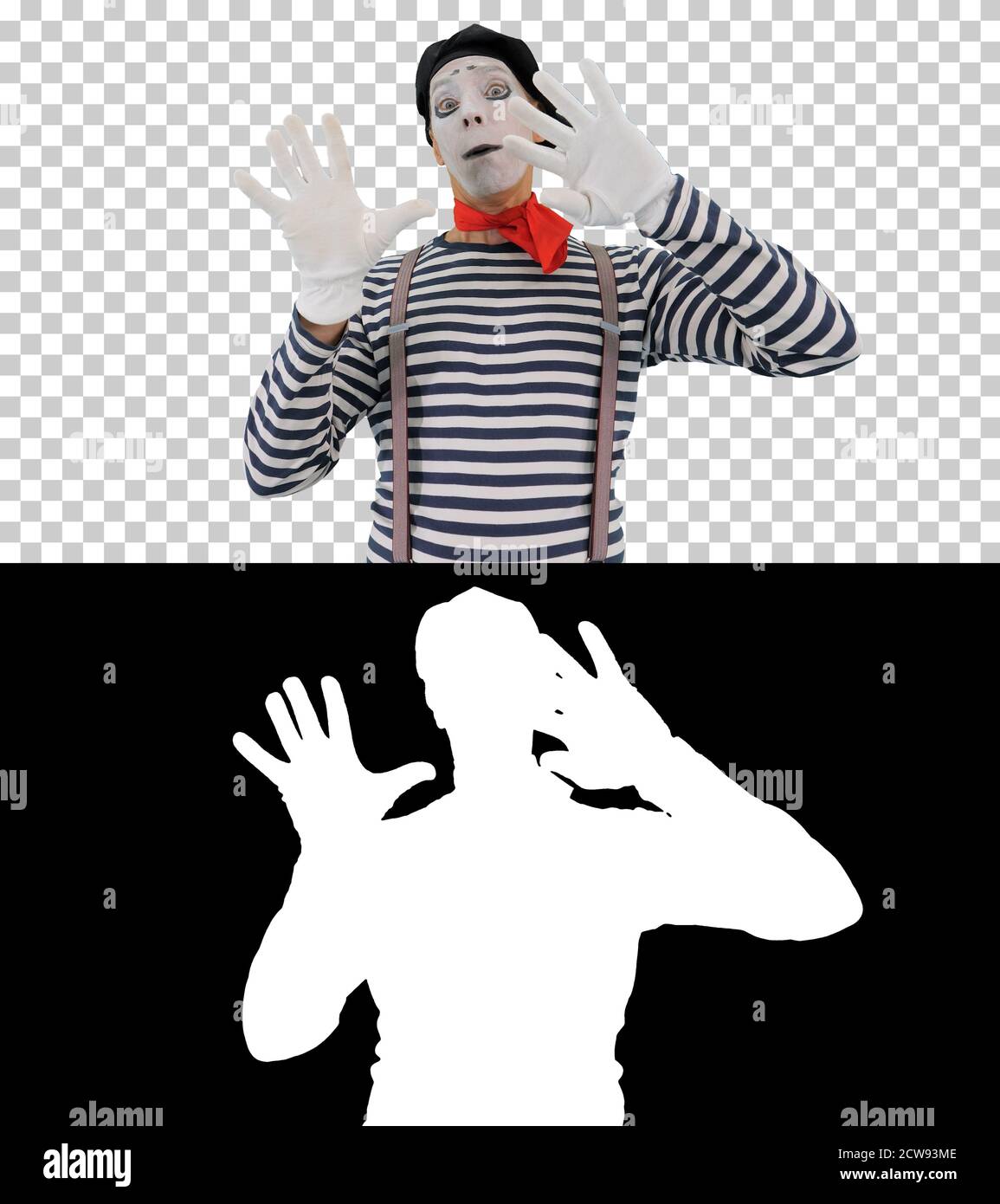 Mime holding touching imaginary wall and making imaginary bird Stock ...