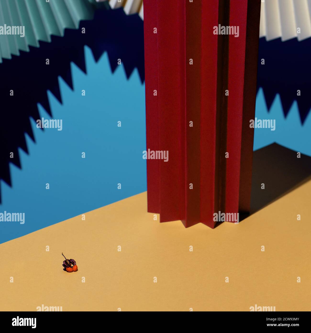 Modern multi-colored composition of fans, shadows and cardboard ...