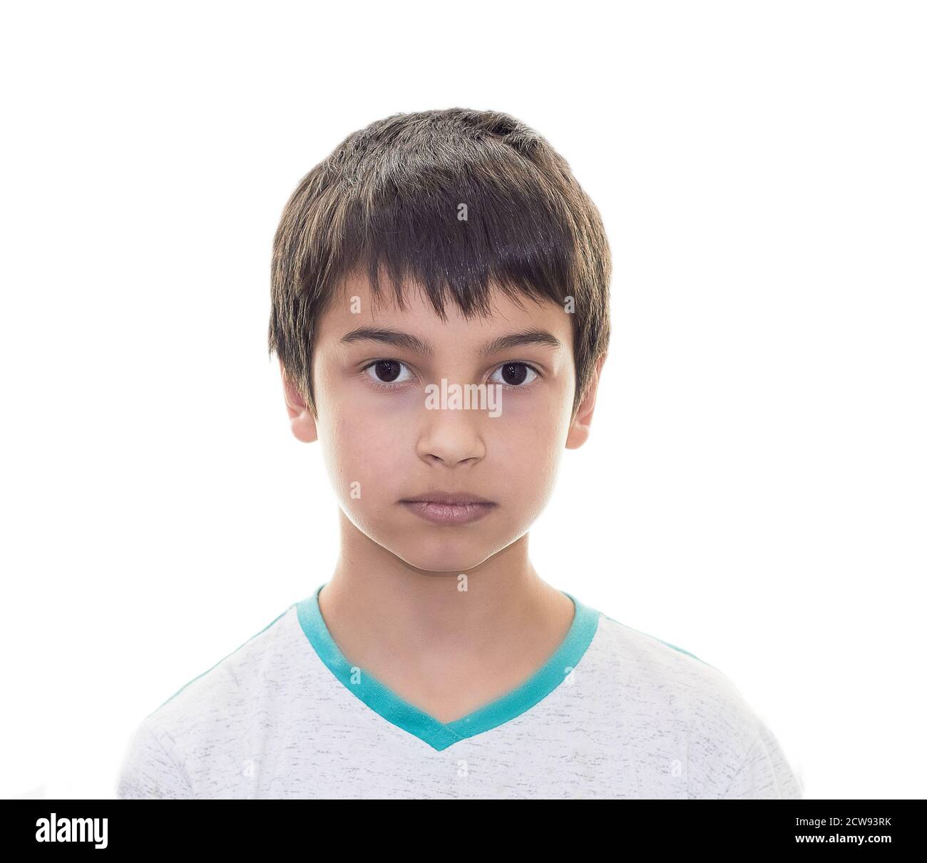 confused boy with a sad expression portrait on a white background Stock ...