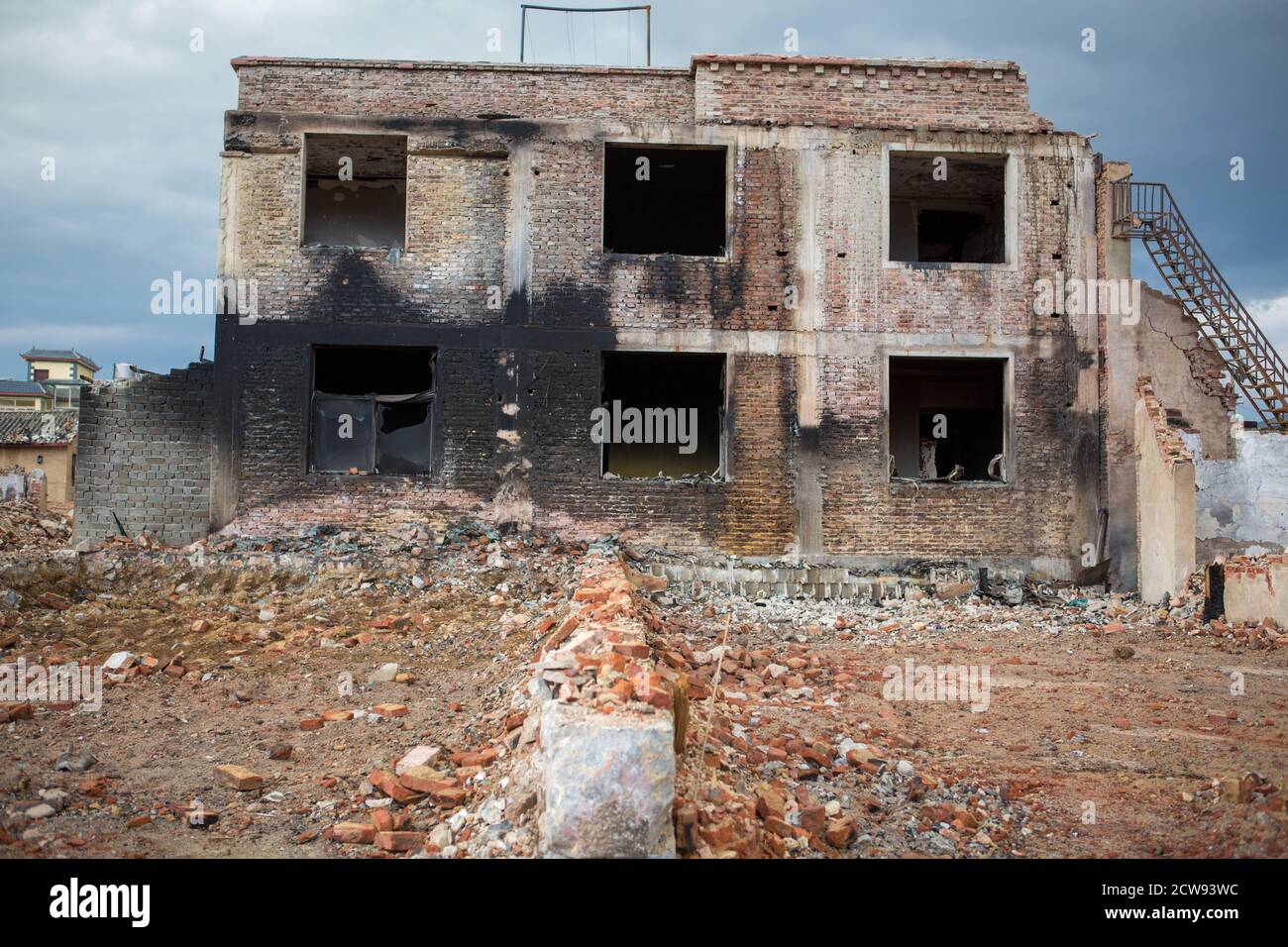 Burnt building in Shangri-la, China Stock Photo - Alamy