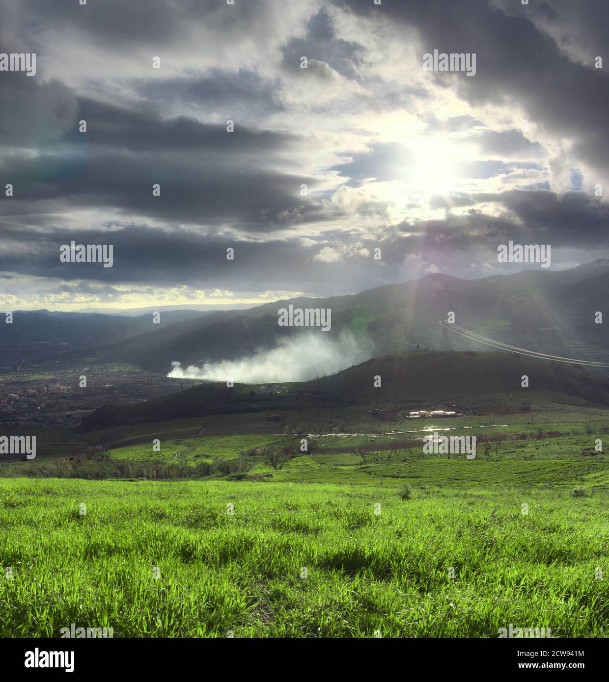 the sun after storm on rural landscape of a travel of Sicily tourism ...