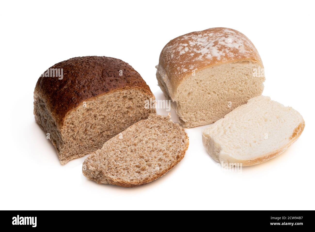 White and wholemeal bread rolls isolated on white Stock Photo - Alamy
