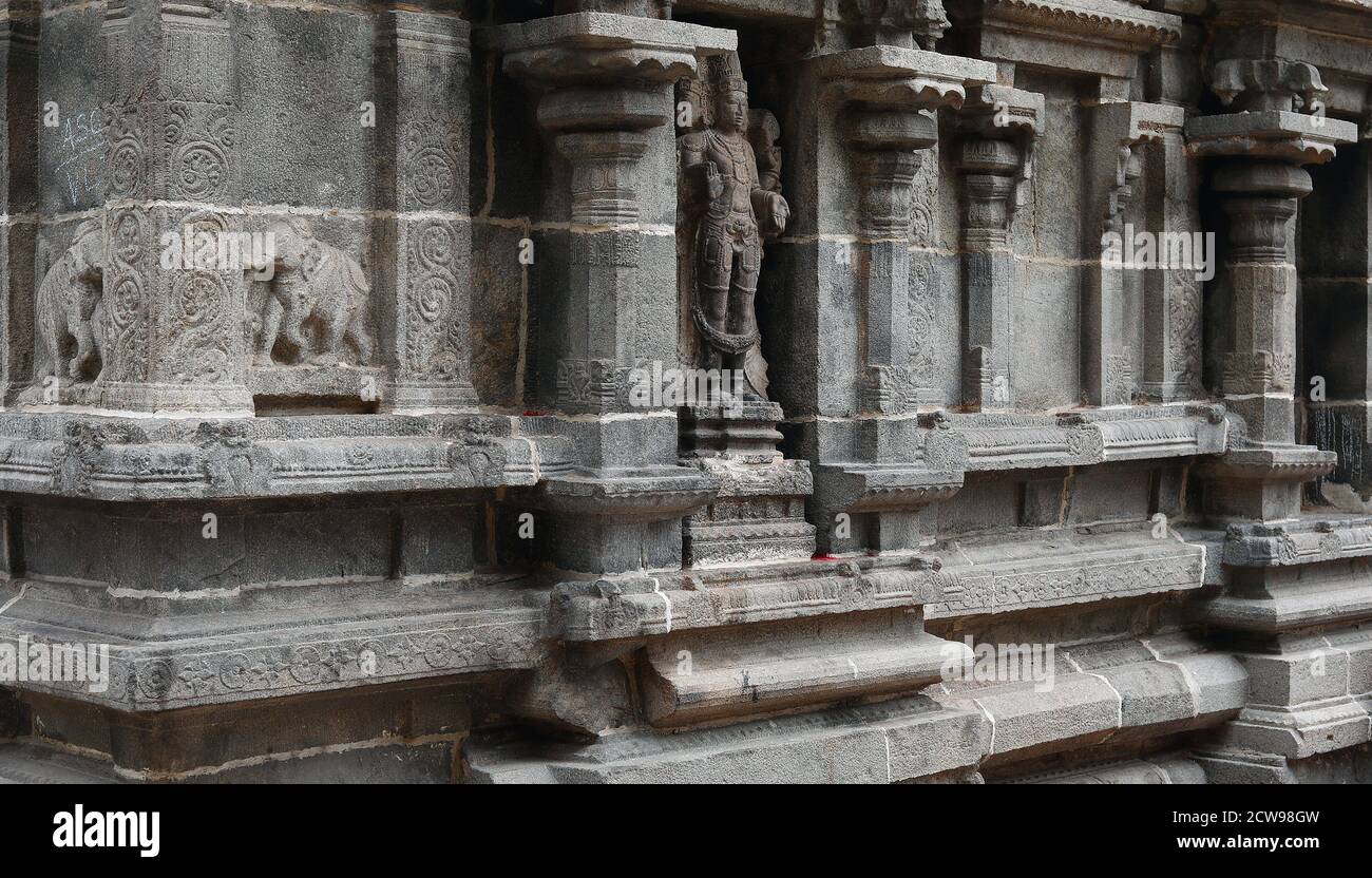 Carving on the walls of an ancient temple. Great South Indian ...
