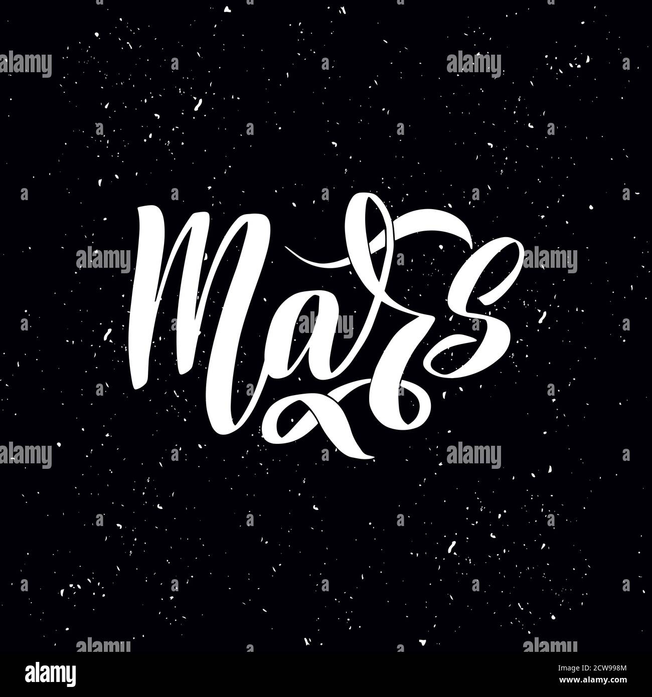 Vector cartoon illustration of Mars. Lettering on dark space star ...