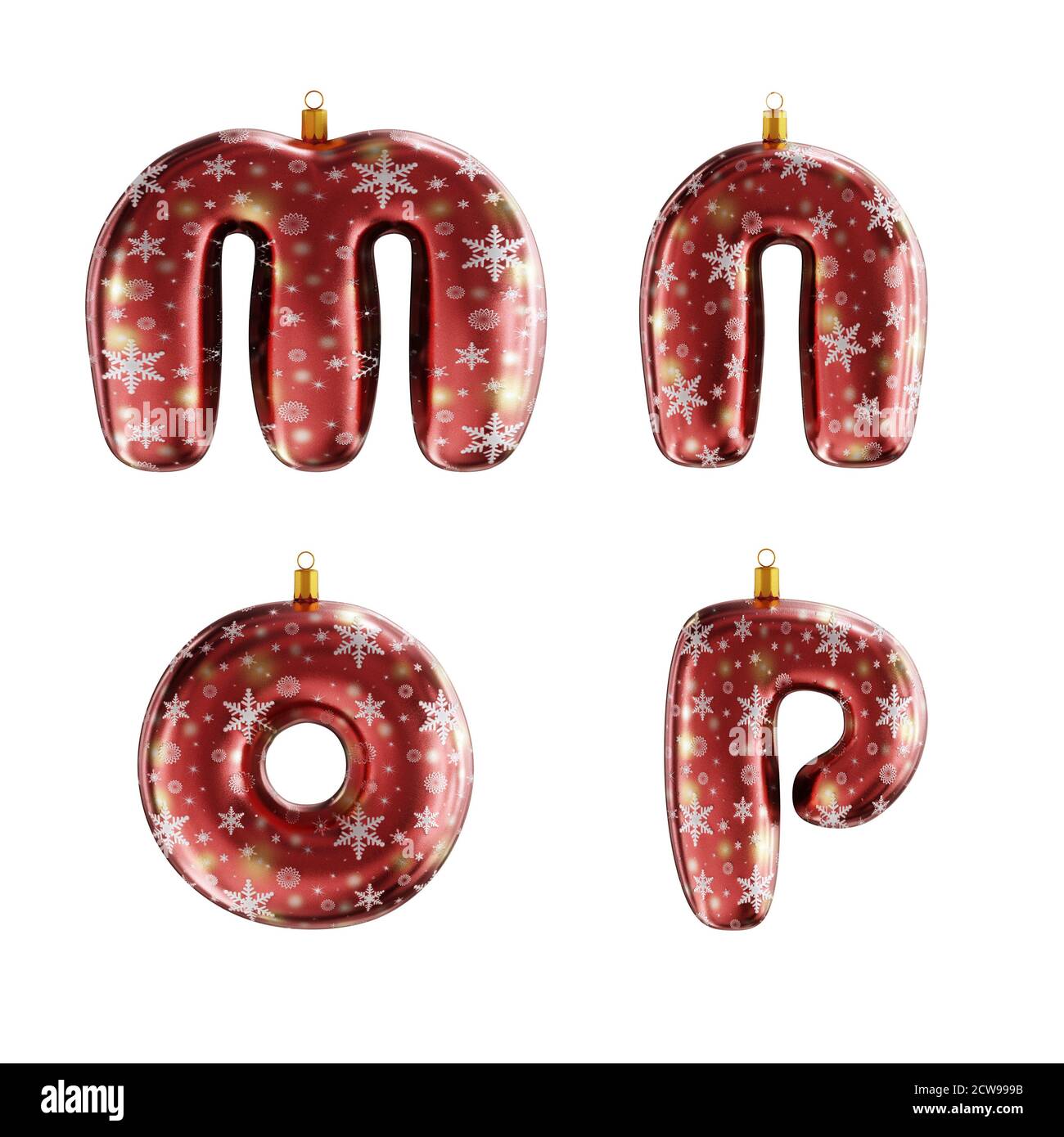 3D render of red christmas ornament alphabet shot on white - letters M ...