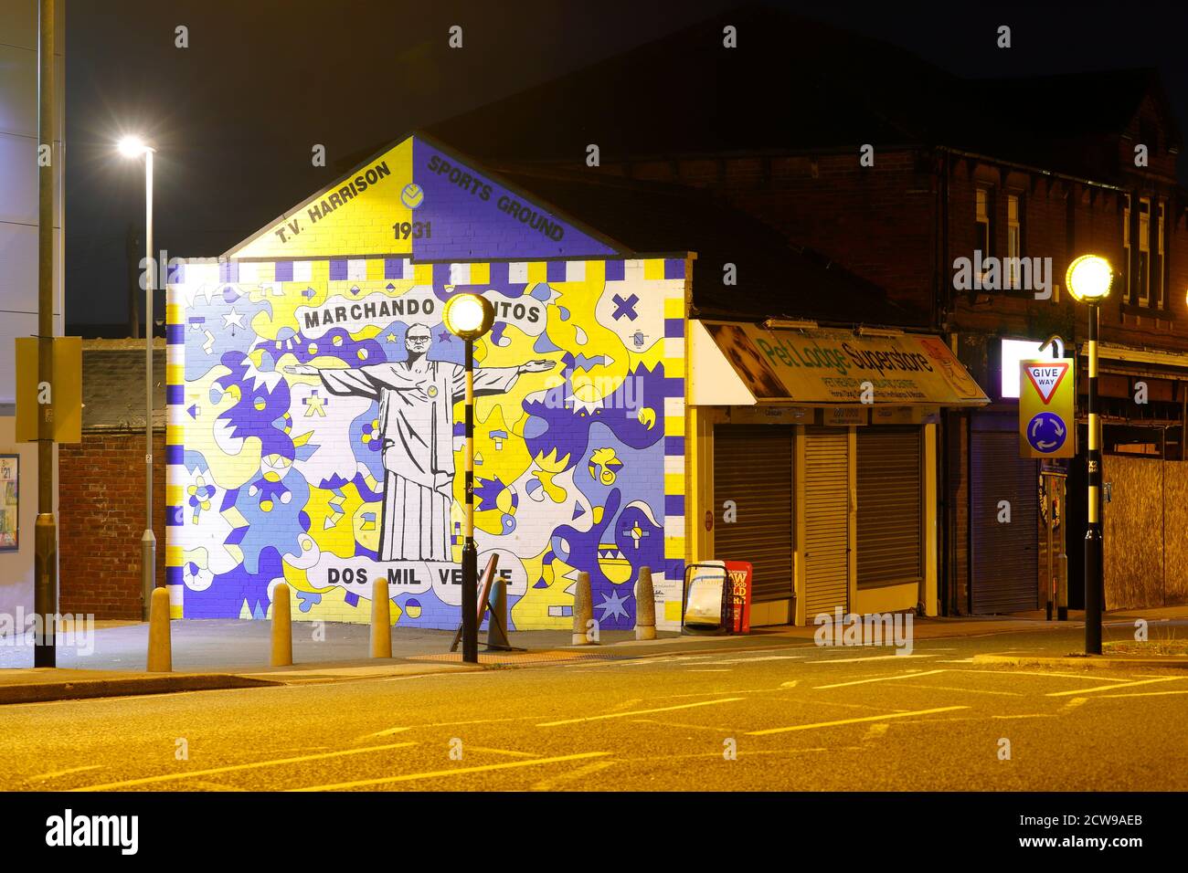 A Leeds United mural depicting Marcelo Bielsa as the redeemer on the ...
