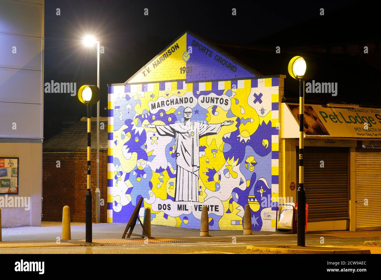 A Leeds United mural depicting Marcelo Bielsa as the redeemer on the ...