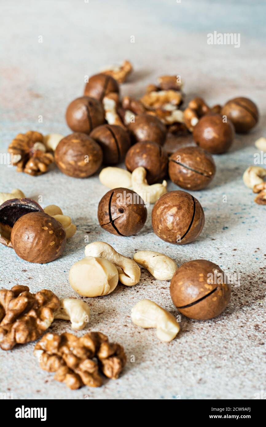 An organic blend of macadamia nuts, cashews, walnuts. Healthy product ...