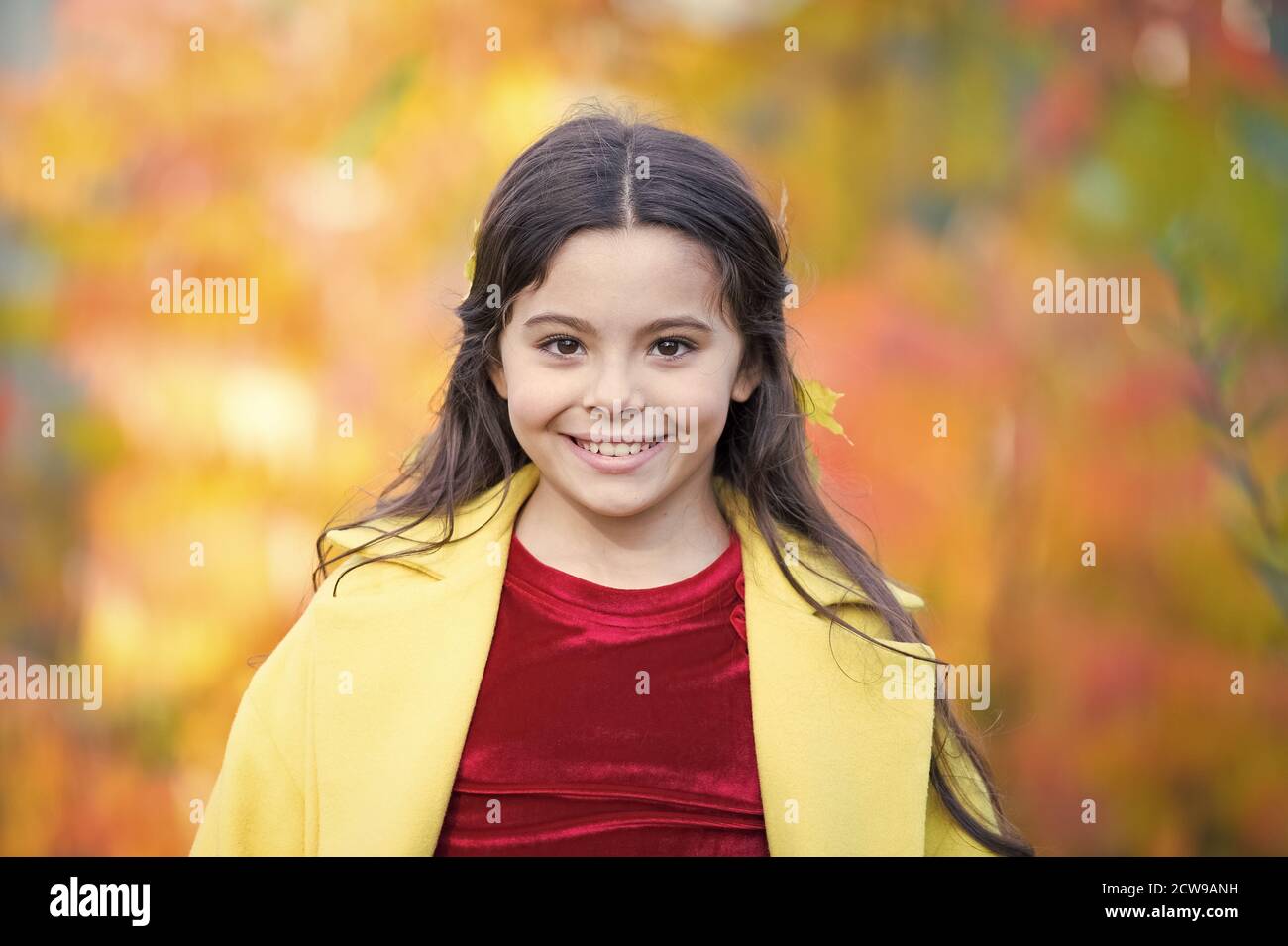 Crispy autumn air. Little girl play on fresh crisp air on autumn ...