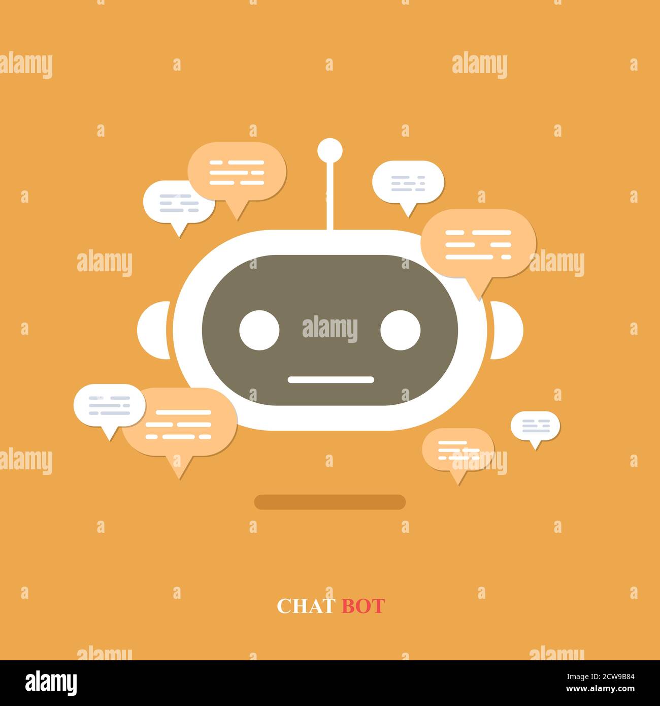 Vector Modern Flat Chat Bot With Speech Bubble Icons On Orange