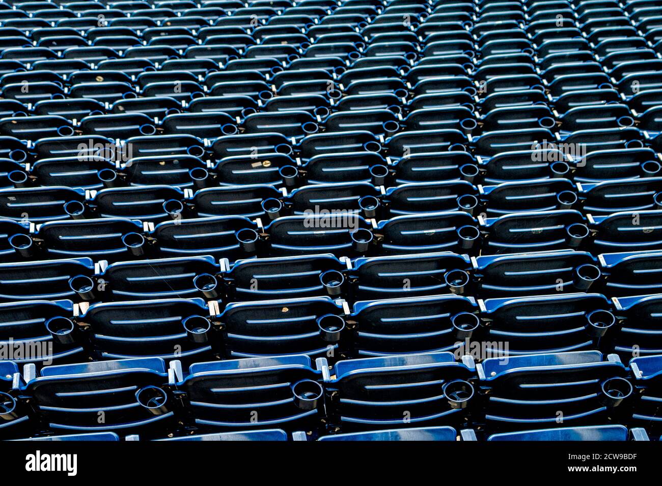 Rows and rows of empty seats in a closed to fans baseball stadium Stock ...