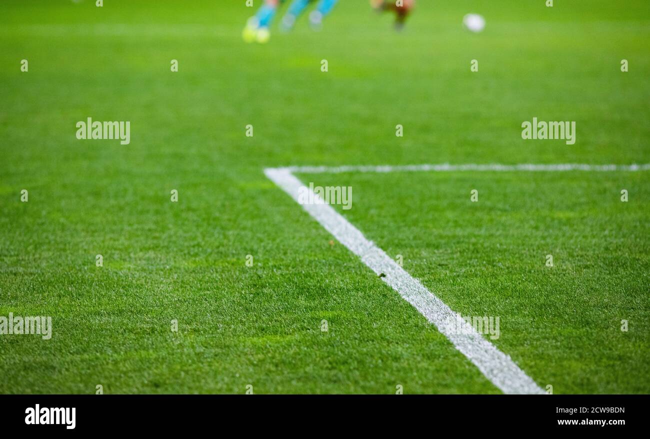 blurred background of soccer game on an empty stadium Stock Photo - Alamy