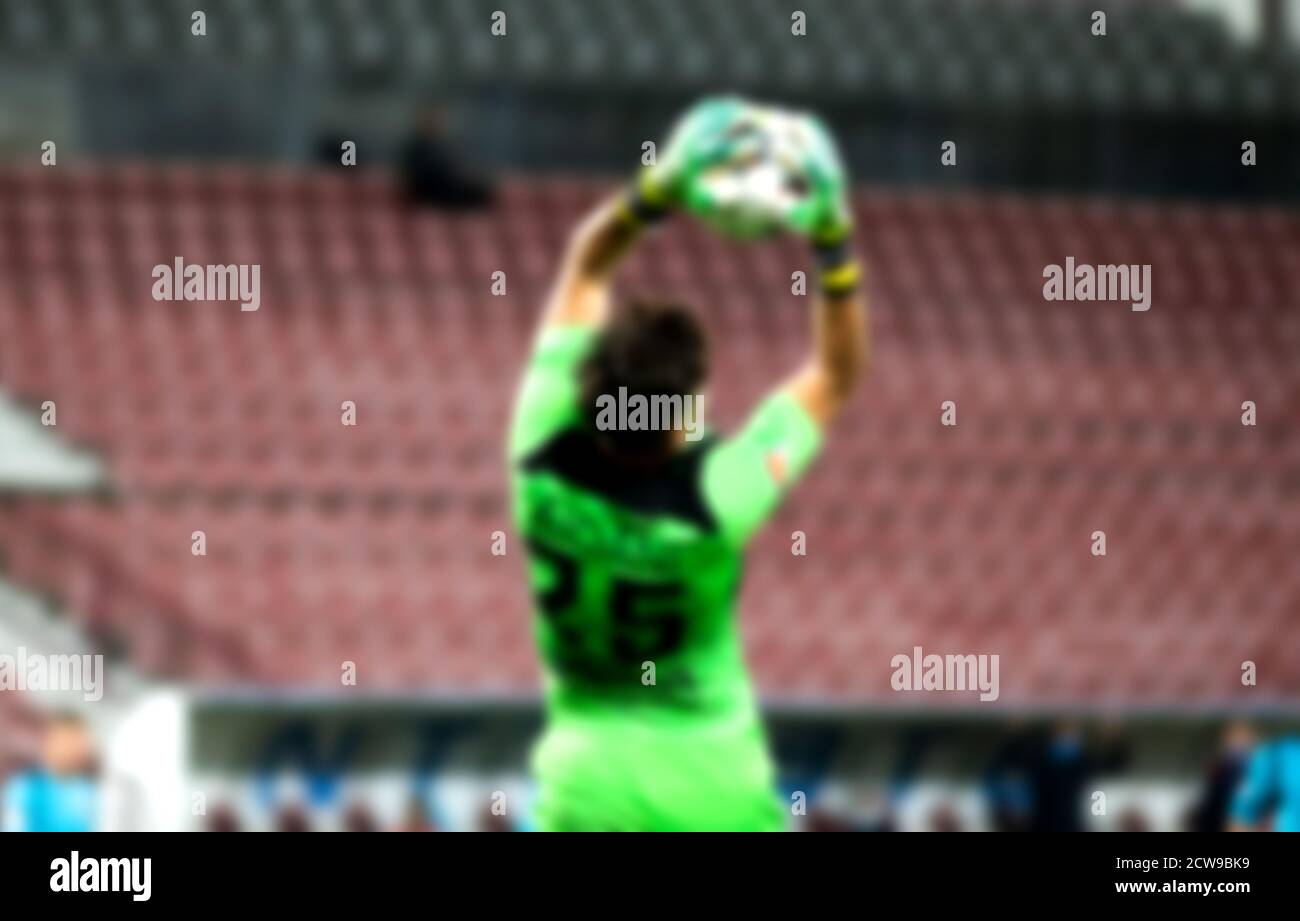 soccer game background goalkeeper catching football Stock Photo - Alamy