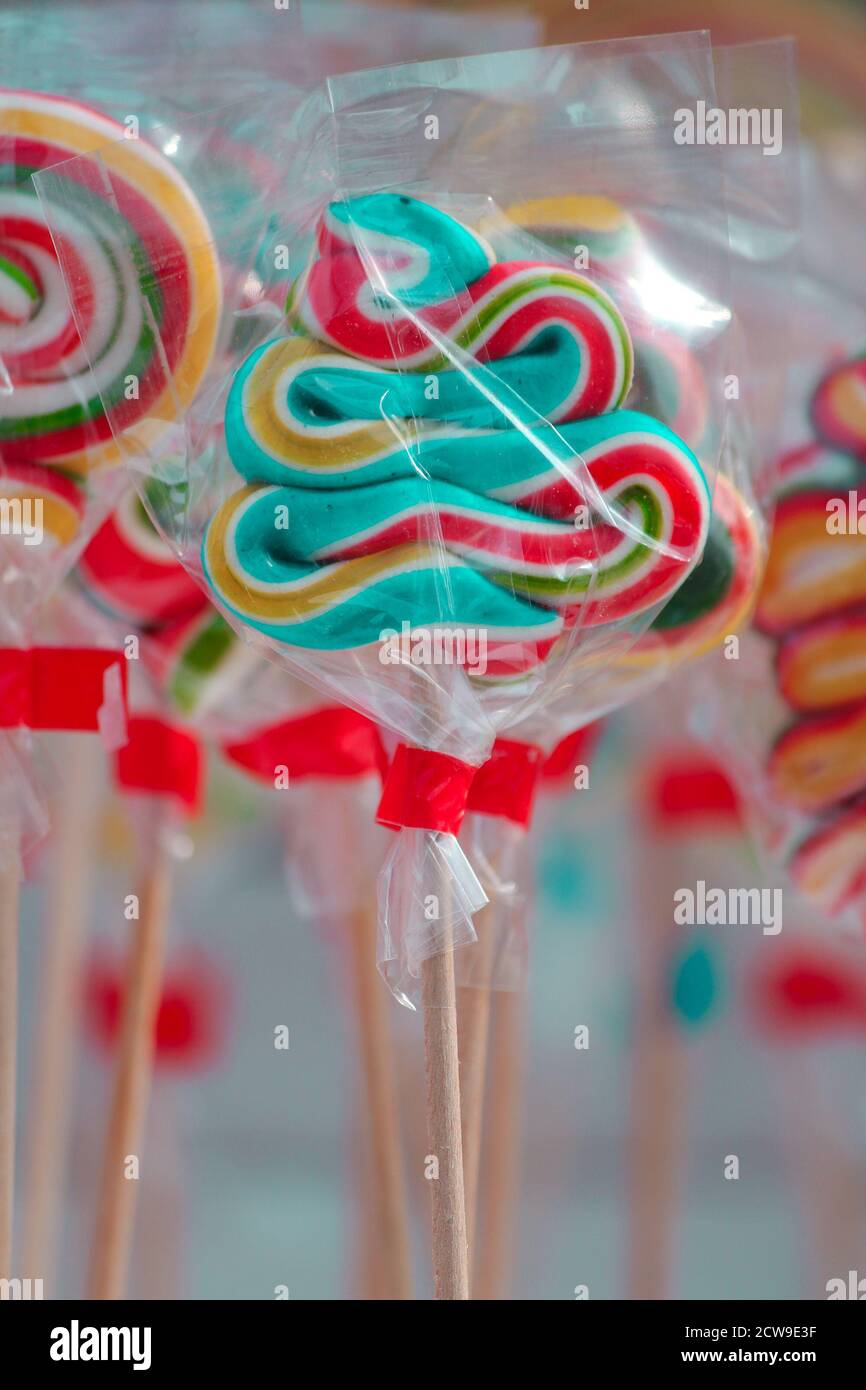 Colorful lollipops on a stick Stock Photo - Alamy