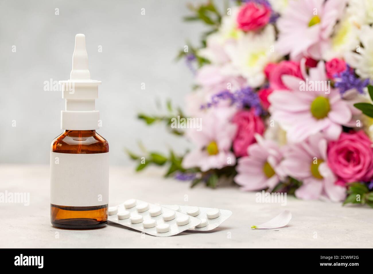 Allergy to flowers. Allergy spray medicine and pills against the ...