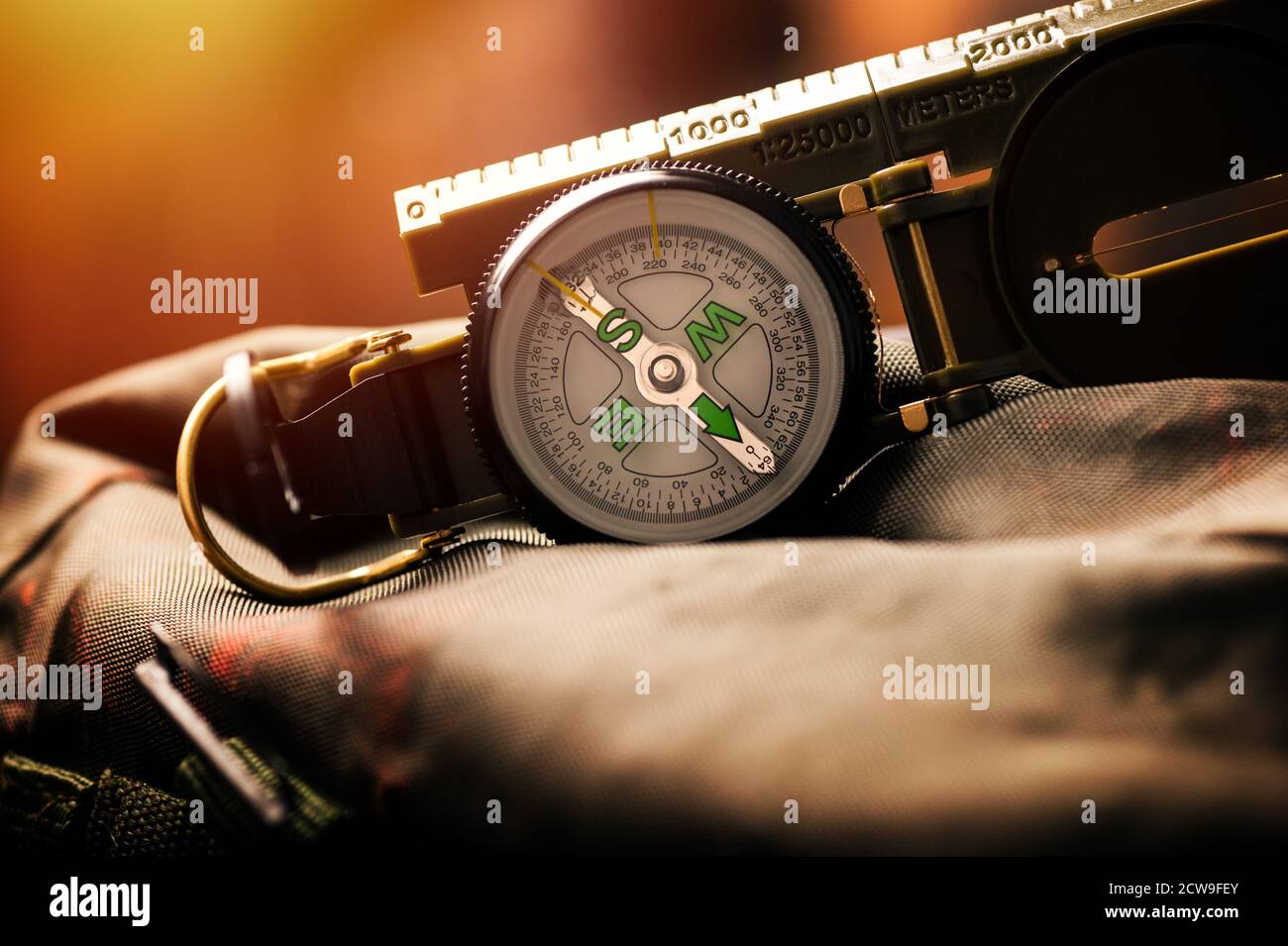 closeup military style of compass for military or camping Stock Photo ...