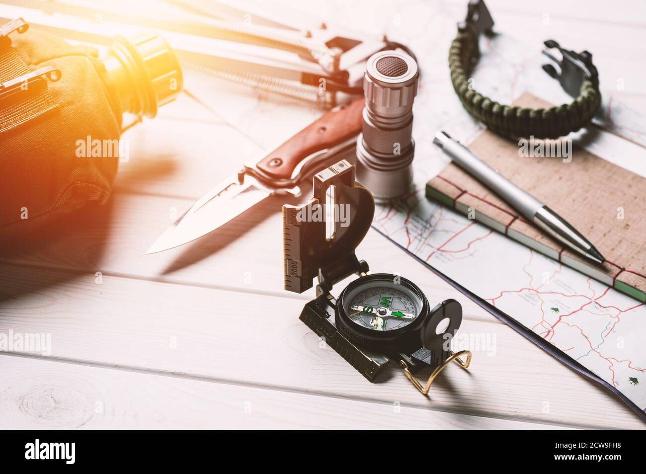 closeup military style of compass for military or camping Stock Photo ...