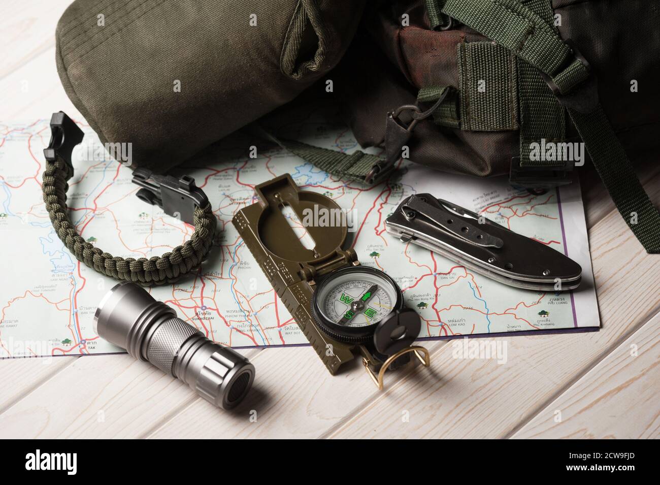 closeup military style of compass for military or camping Stock Photo ...