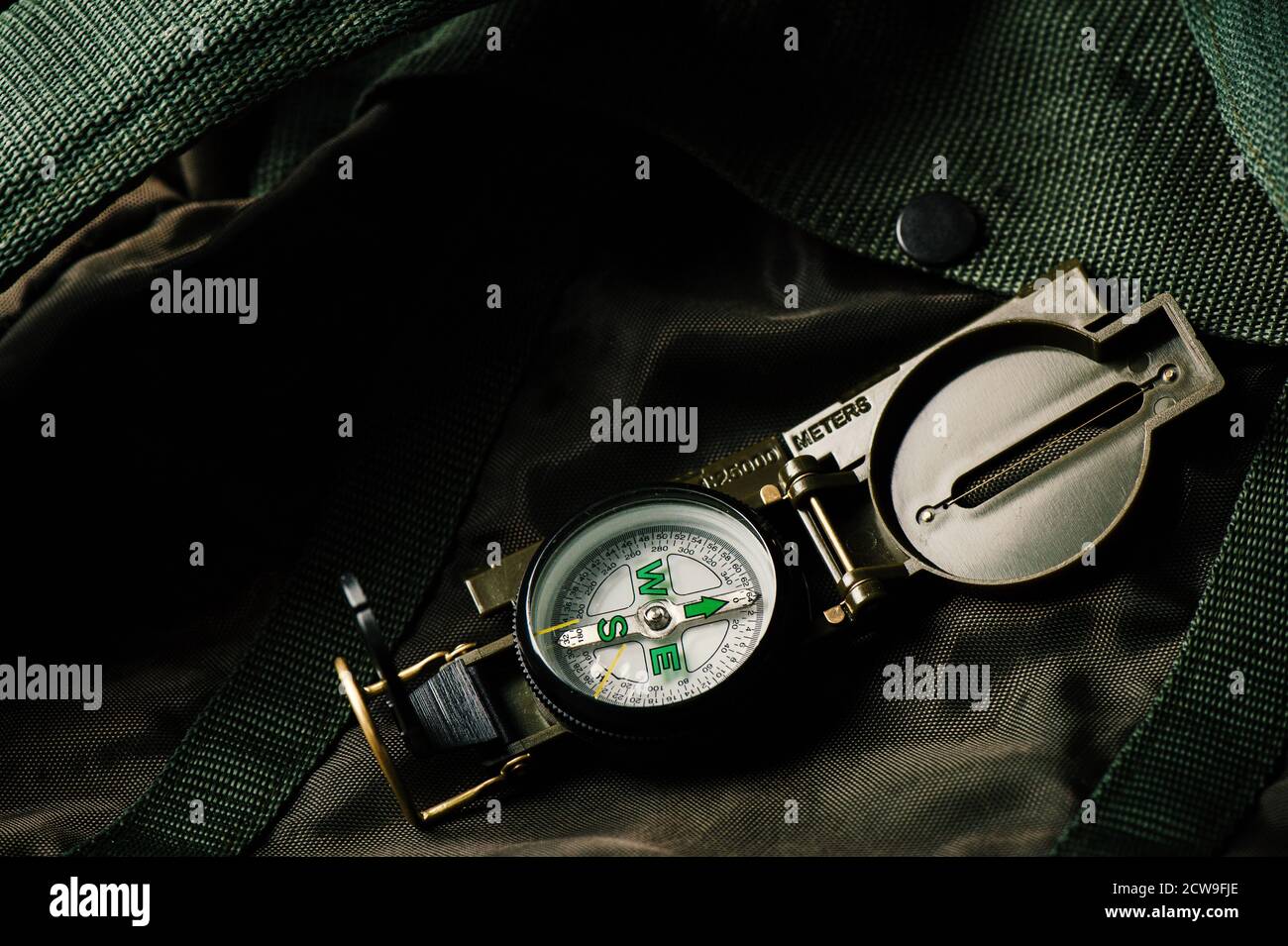 closeup military style of compass for military or camping Stock Photo ...