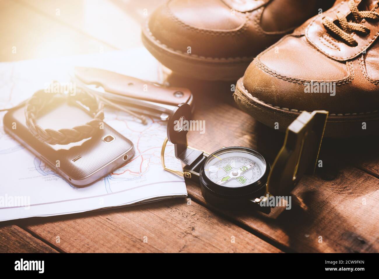 closeup military style of compass for military or camping Stock Photo ...