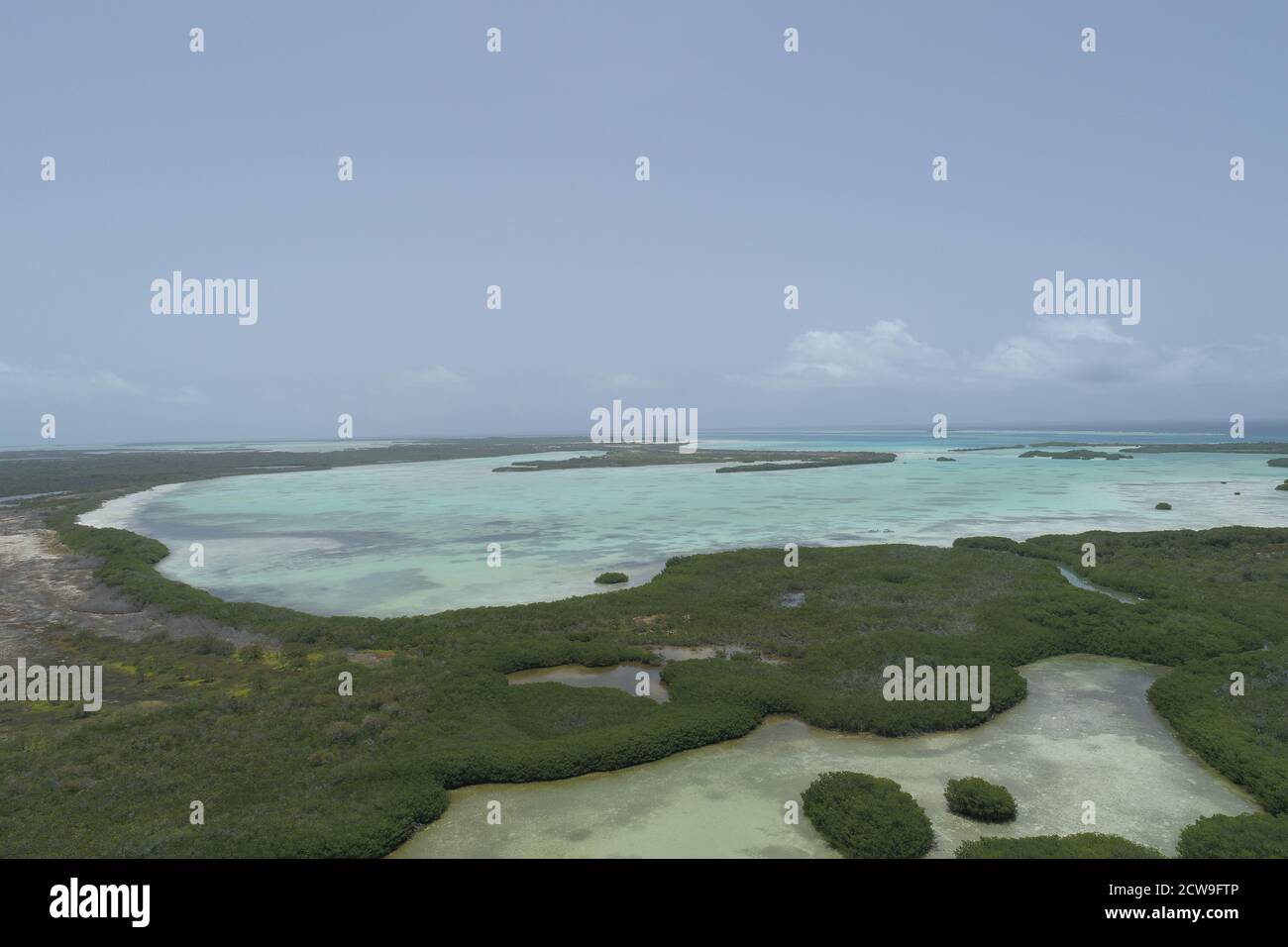 Aerial view of Caribbean island in Los Roques National Park in ...