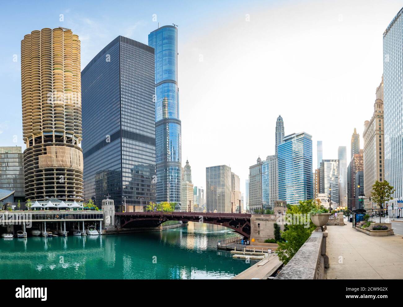 Chicago city view across the canal at summer day Stock Photo - Alamy