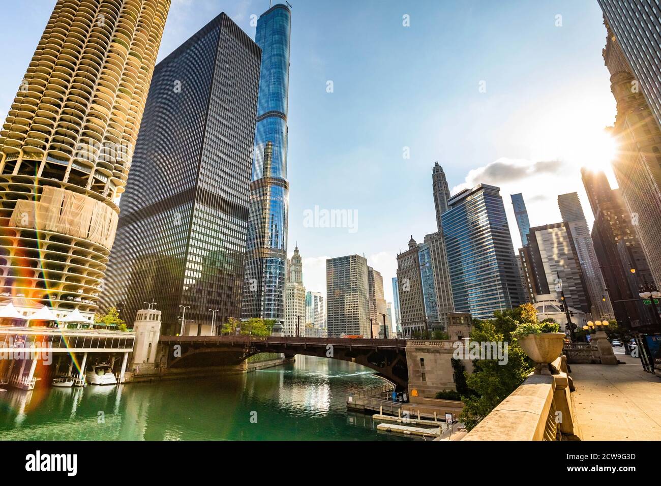 Chicago city view across the canal at summer day Stock Photo - Alamy