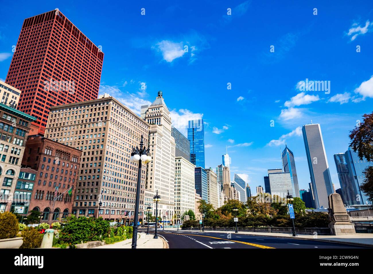 Chicago Grant plaza and skyline view in summer nobody Stock Photo - Alamy