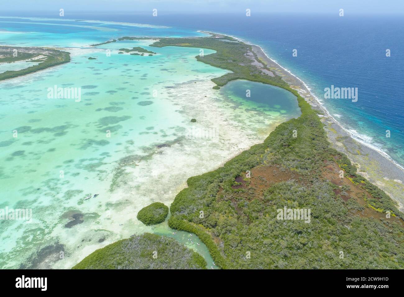 Aerial view of Caribbean island in Los Roques National Park in ...