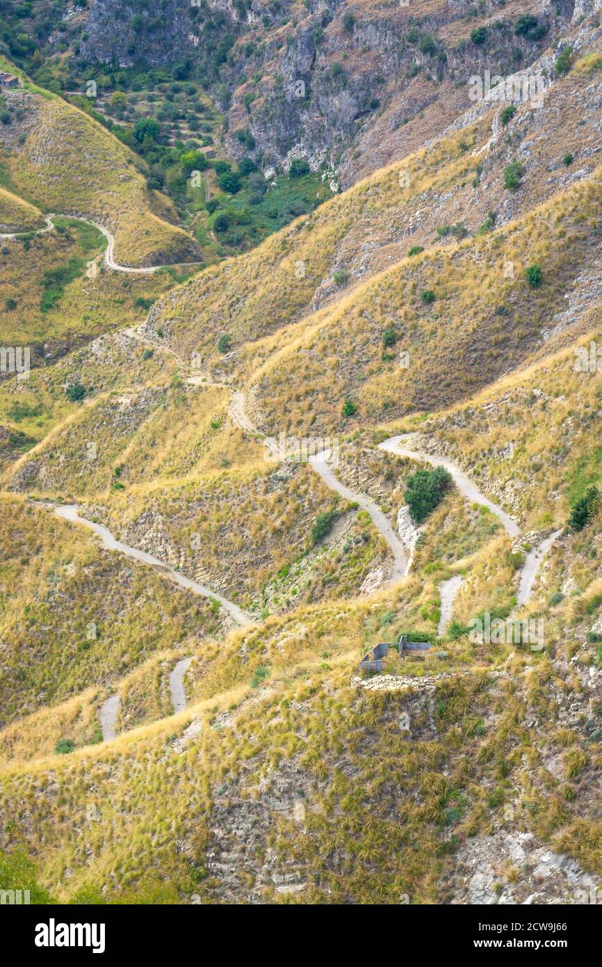View from winding roads in Crete among the hills Stock Photo - Alamy