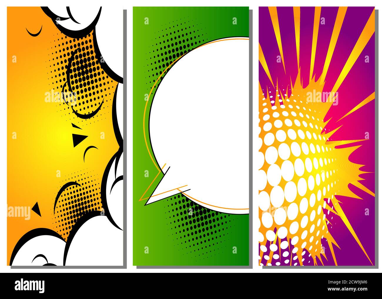 Cartoon design colored standing banners. Comic book illustration ...