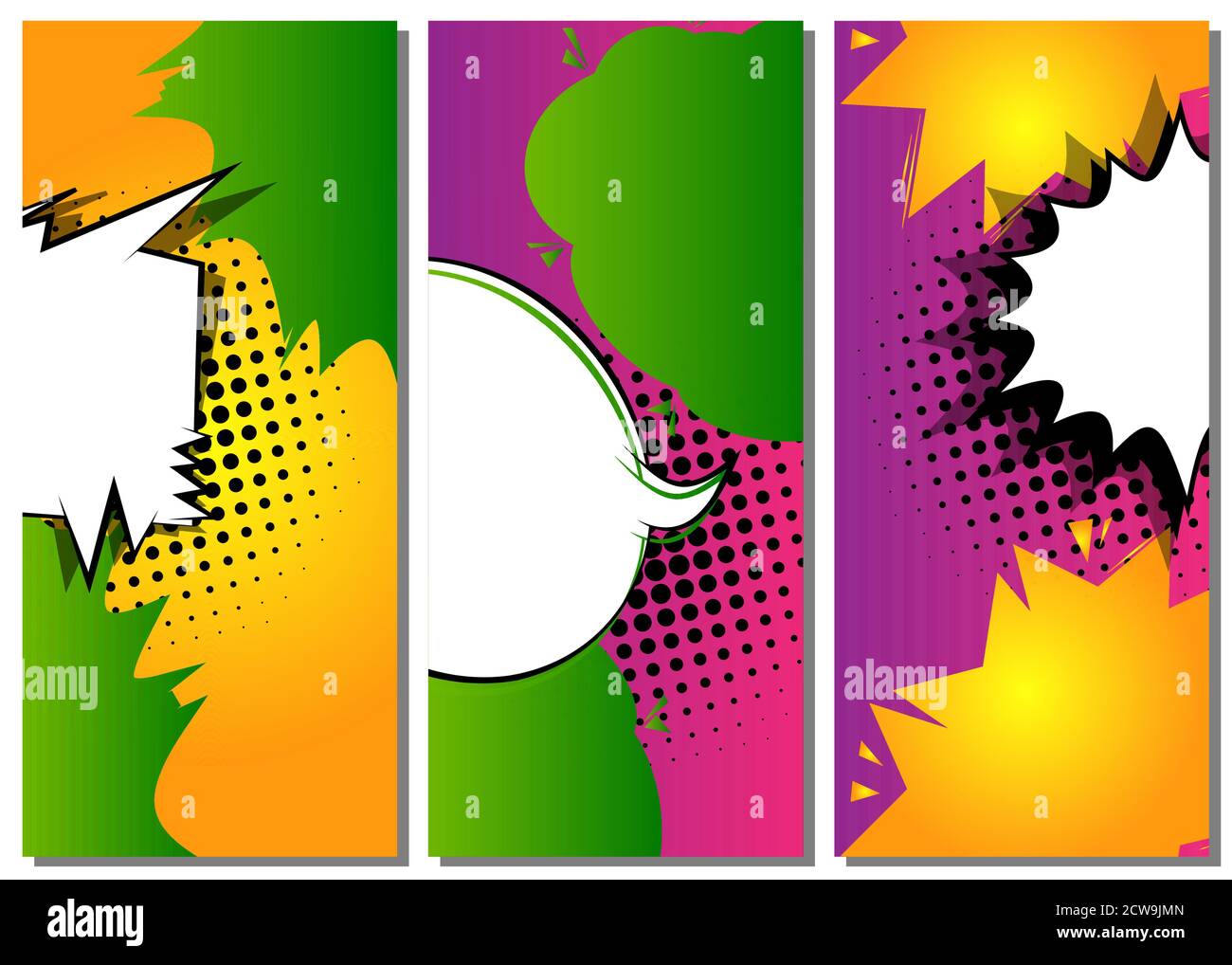 Cartoon design colored standing banners. Comic book illustration ...