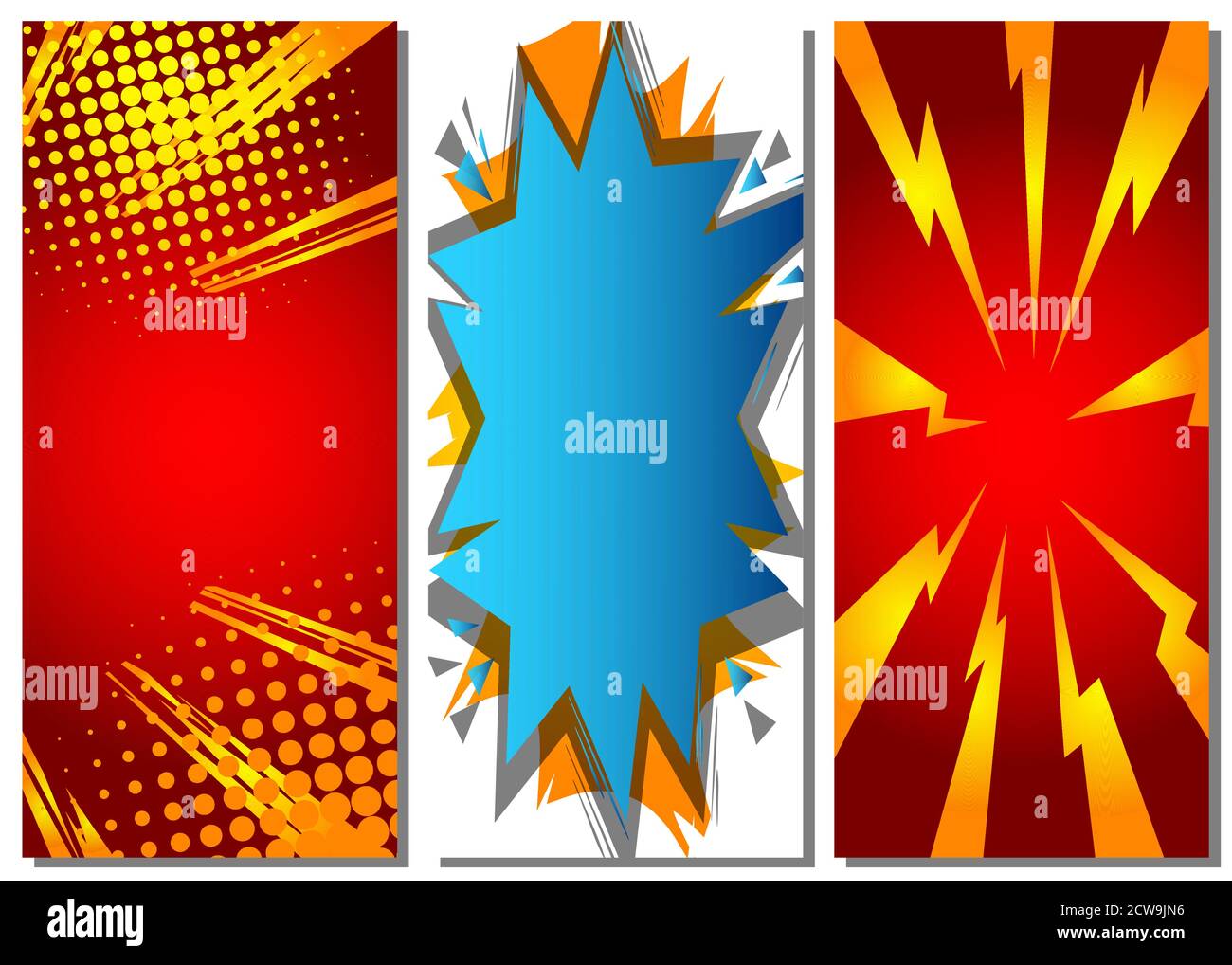 Cartoon design colored standing banners. Comic book illustration ...