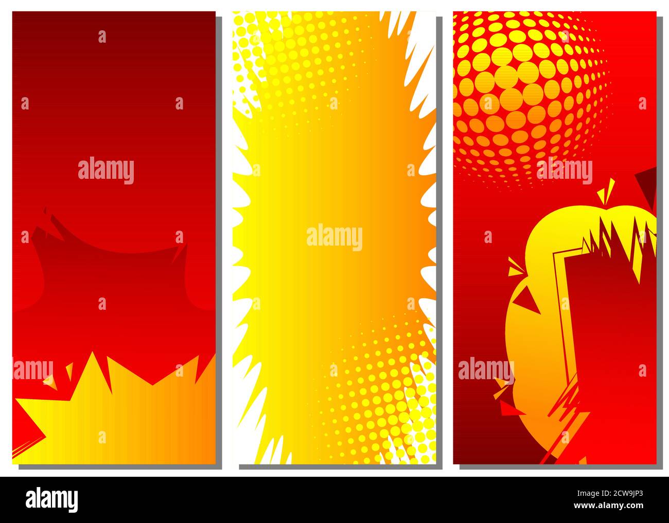 Cartoon design colored standing banners. Comic book illustration ...