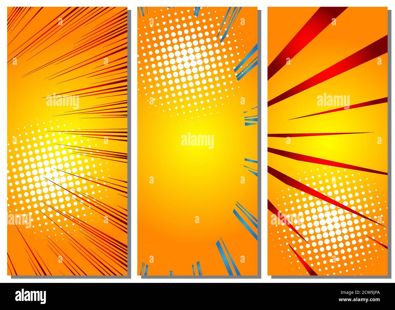 Cartoon design colored standing banners. Comic book illustration ...