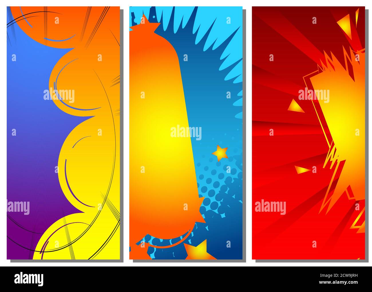 Cartoon design colored standing banners. Comic book illustration ...