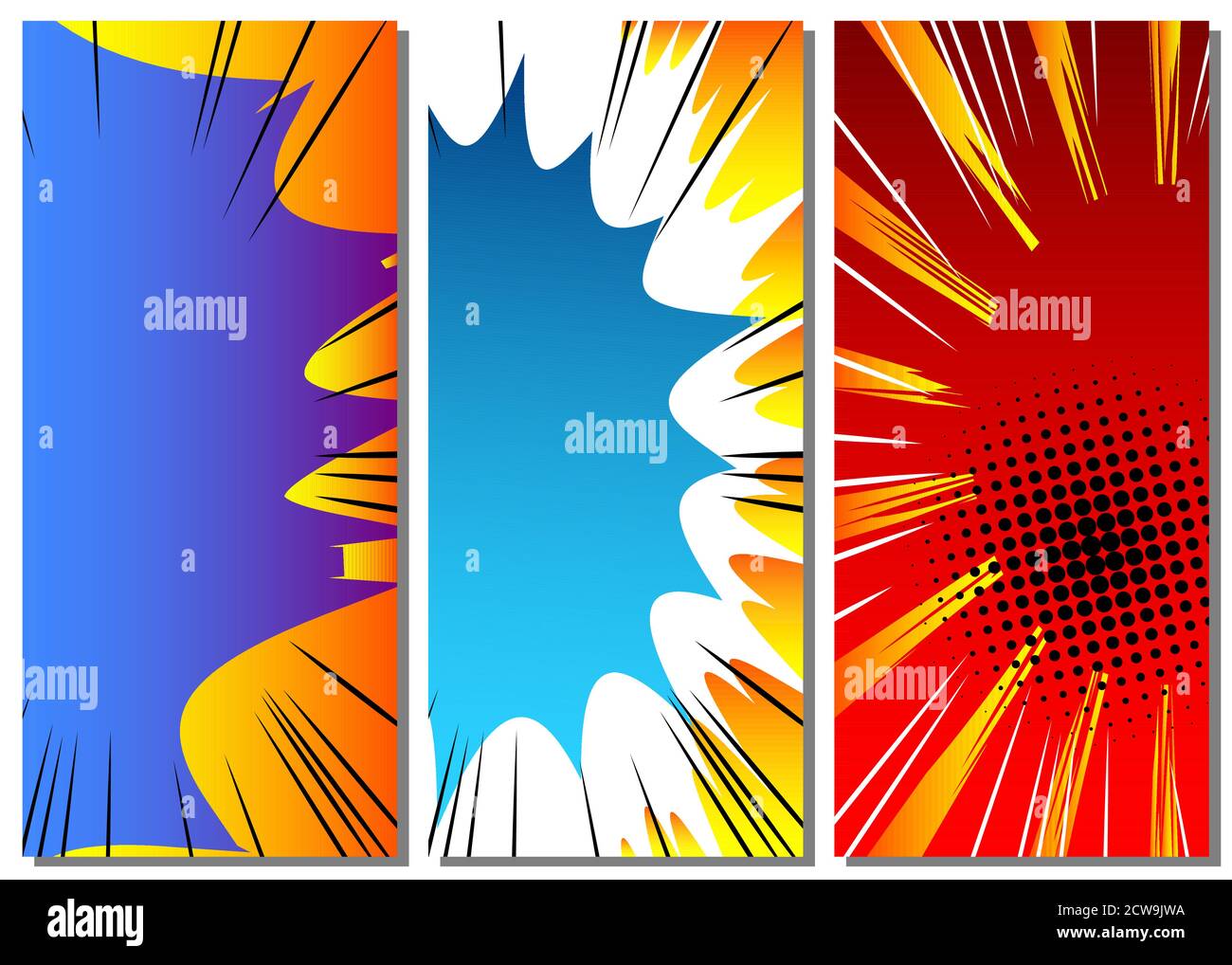 Cartoon design colored standing banners. Comic book illustration ...