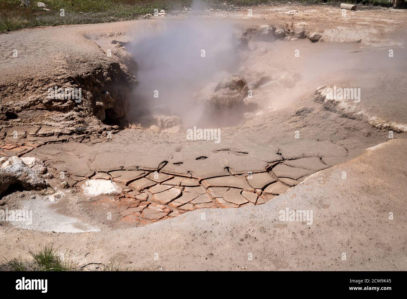 The Red Sprouter mud pot geyser along the Fountain Paint Pots trail in ...