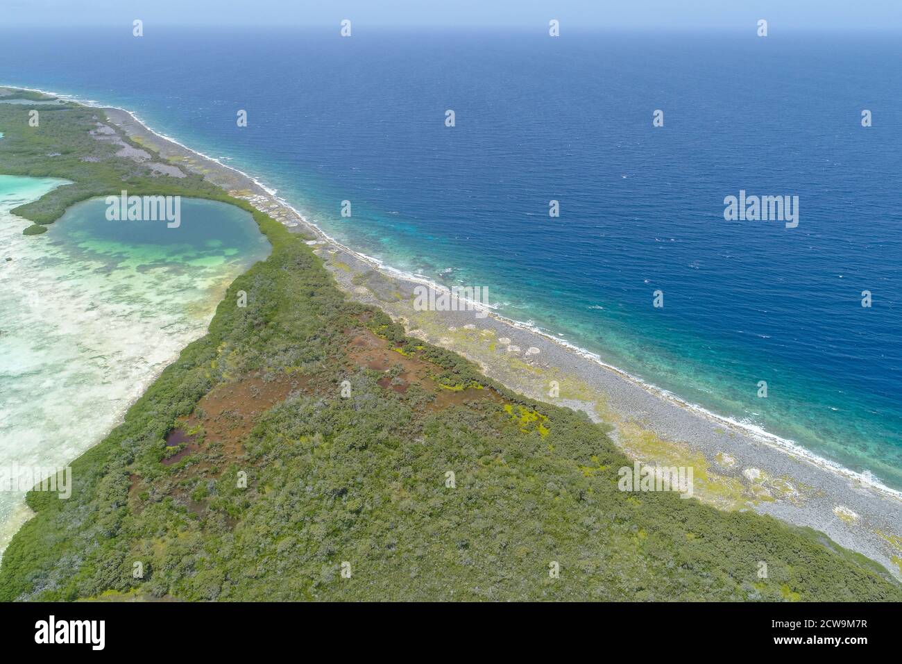 Aerial view of Caribbean island in Los Roques National Park in ...