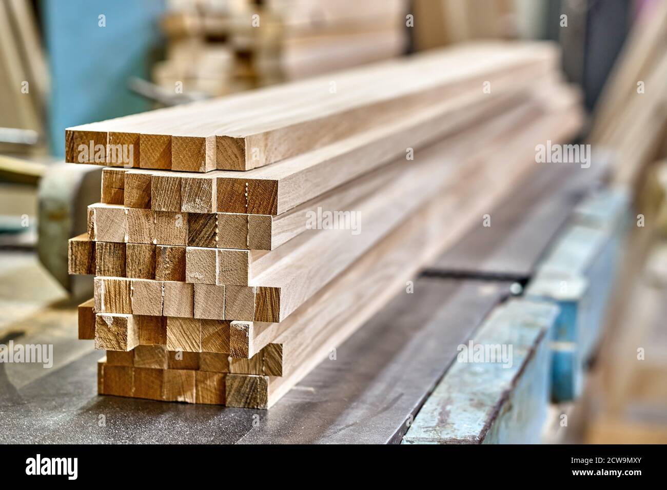 Joinery. Stacked wooden edge-glued panels in process of production in ...
