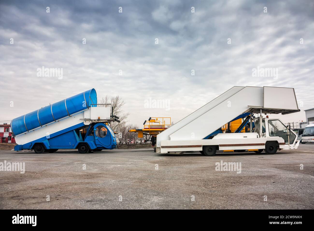 Passenger boarding steps vehicles in the parking airport machinery ...