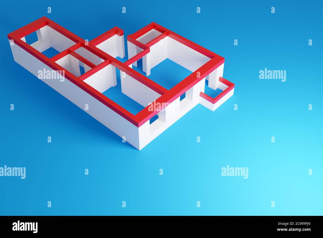 3d interior rendering of an empty paper model of an apartment house ...