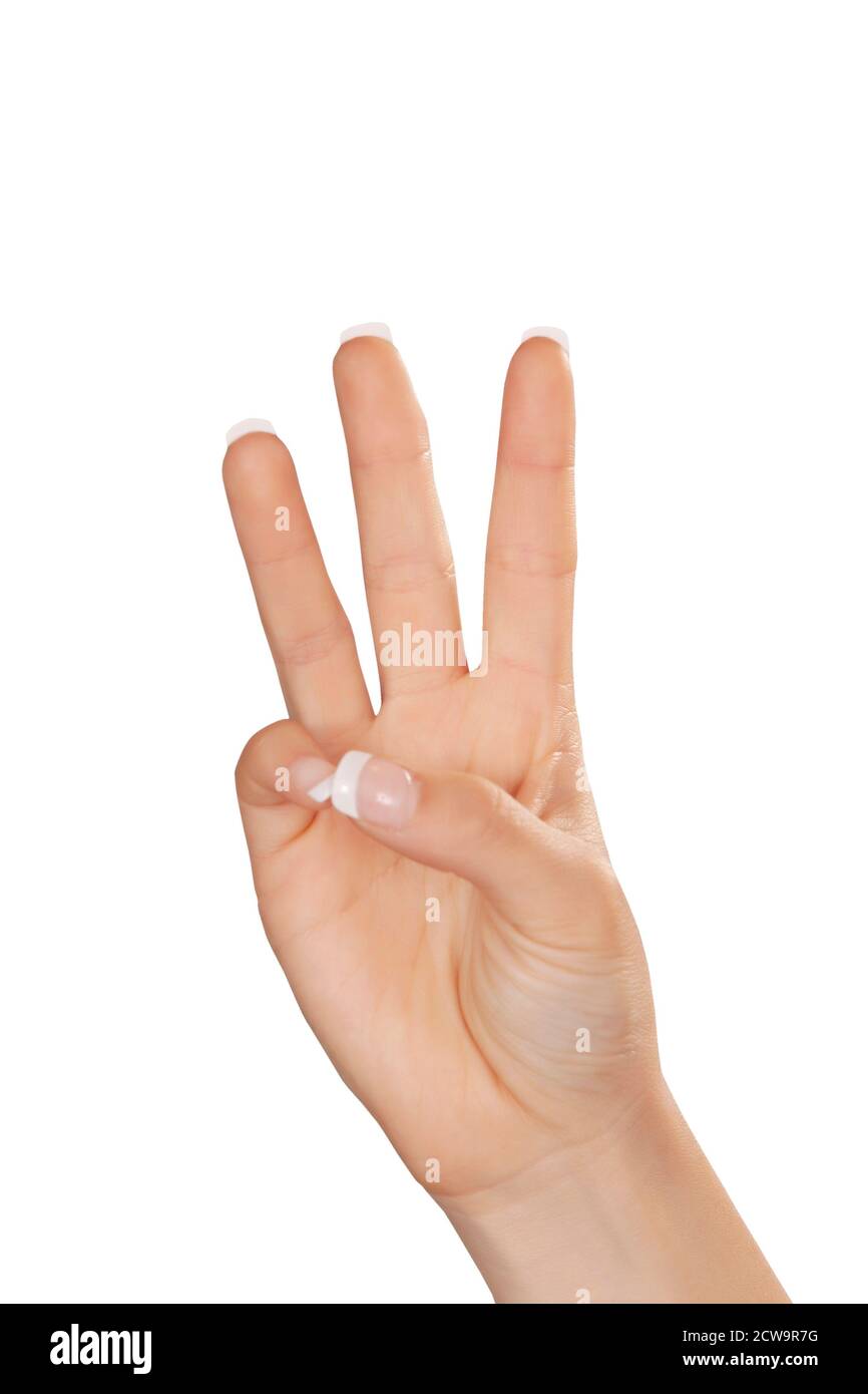 Three finger hand gesture sign hi-res stock photography and images - Alamy