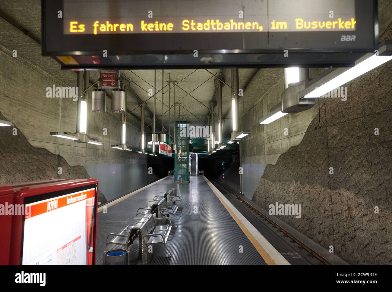 Cologne, Germany. 29th Sep, 2020. An illuminated sign in an underground ...