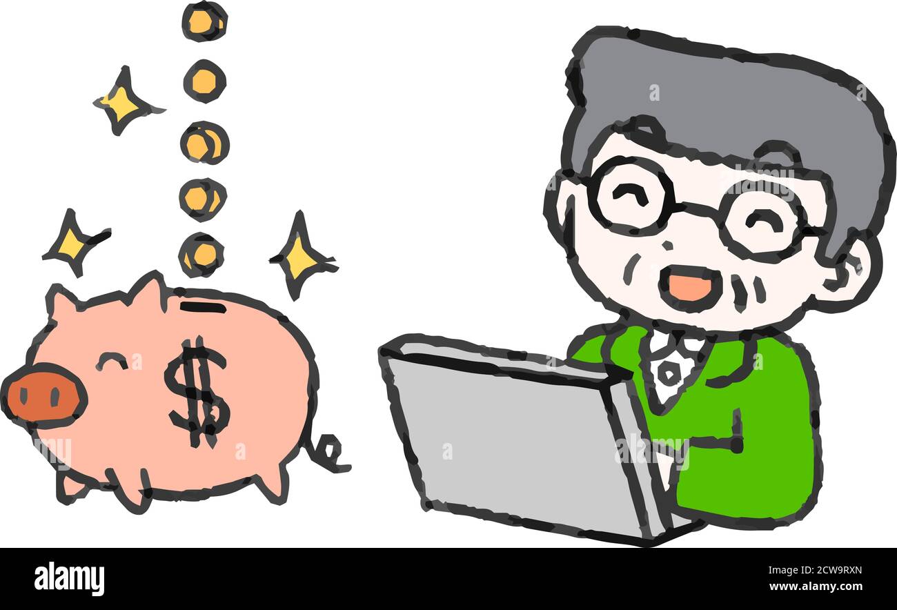 This is a illustration of Caucasian Old man who made a lot of money by ...